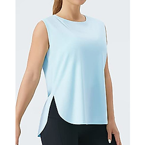 Dragon Fit Loose Fit Summer Workout Tank Tops Soft Cotton Yoga Tops Sleeveless Casual Crewneck Shirts Light Blue