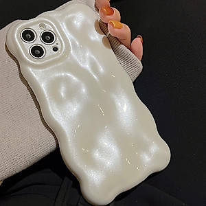 XIZYO for iPhone 13 Pro Max Case 6.7 Inch Cute Wave Pattern Aesthetic Phone Case 3D Curly Wavy Shape Plating Glitter Bling for Women Girls Soft Bumper Silicone Shockproof Case, Pearl White