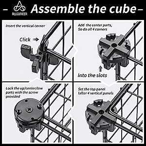 AllGoNicer 14"x14" Wire Grid Shelf Cubes, Patented Design, Sturdy and Long Last, Floor-Stand or Wall-Hang, Easy DIY Assembly (12cubes/43panels, Black)