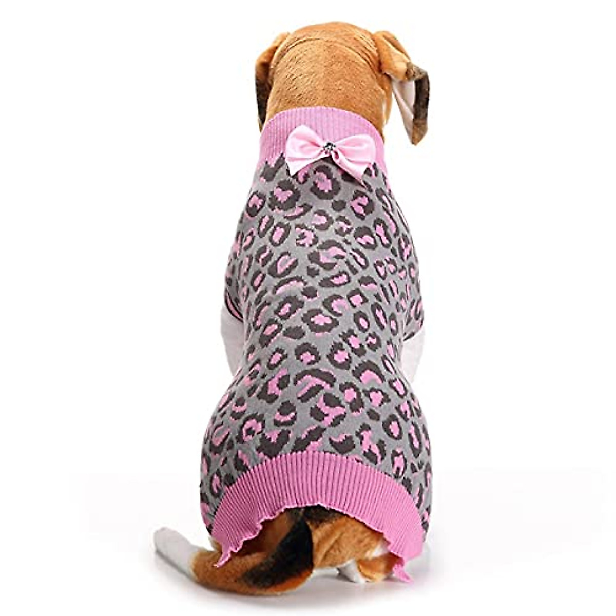 Christmas Outfit for Dogs Female Pet Winter Sweater Clothes Pink Dog Cute Bowknot Puppy Puppy Leopard Pet Clothes