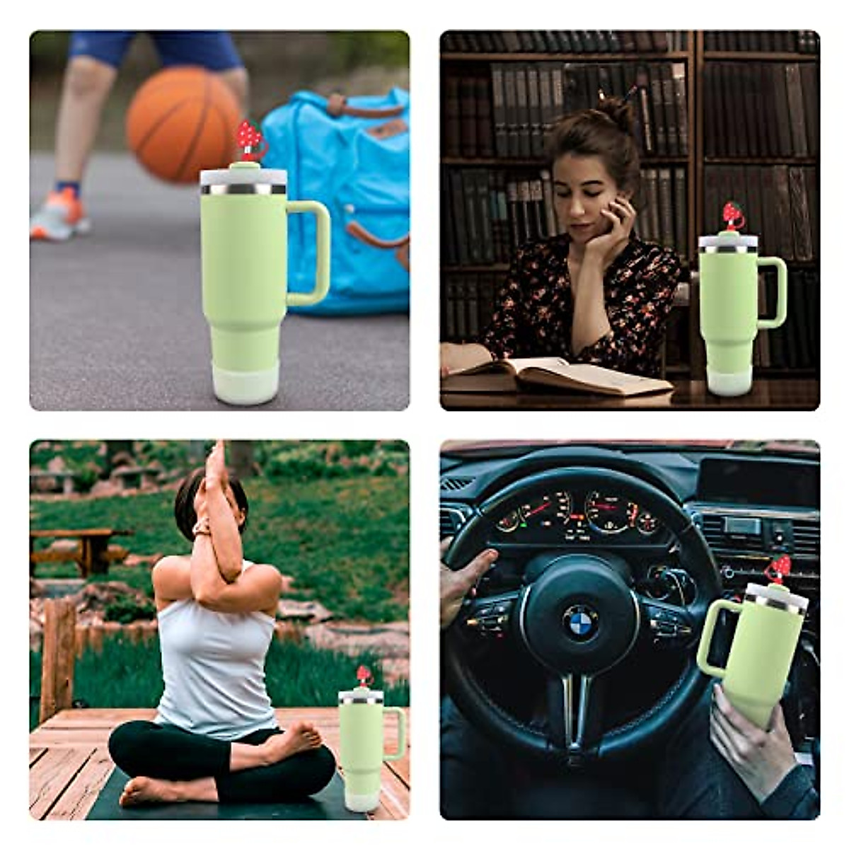 Cup Accessories for Stanley 40 Oz Tumbler with Handle & Lid, 6pcs Reusable Straws & 2pcs Silicone Boot with Cleaner Brush and 4pcs Straw Cover Cap for Stanley Adventure Quencher Travel 20-40oz