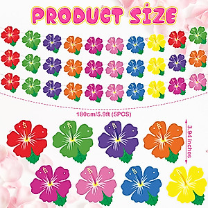 Trandraft 5 Pack Hawaiian Tropical Garland Luau Hibiscus Flower Lei Garland Banners Multicolor Aloha Hanging Garland Hawaiian Tropical Cutouts Banners for Hawaiian Summer Beach Pool Birthday Party