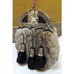 Generic Men's Scottish Kilt Dress Sporran Rampant Lion Cantle & Tassels Caps (free belt), Gray, Standard