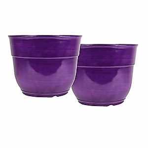 Garden Elements Glazed Brushed Happy Large Plastic Planter, 15" (2, Purple)