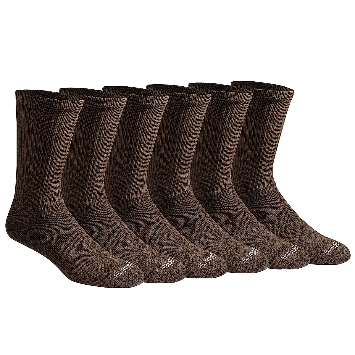 Dickies Men's Dri-Tech Essential Moisture Control Crew Socks, Available in M-XXL (6, 12, Solid Brown (6 Pairs), Large