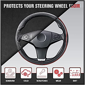 K KNODEL Universal Fit Steering Wheel Cover, Microfiber Leather Car Steering Wheel Cover, Anti-Slip Car Wheel Protector, 15 Inch (Red)