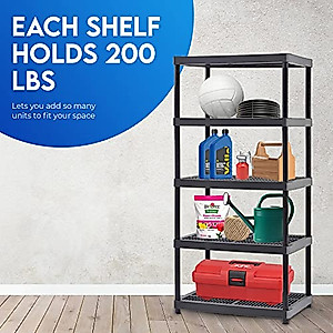 Juggernaut Storage 5-Level Heavy Duty Plastic Shelving System, Black/Gray (RSHD3624-5BG)