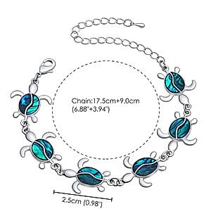 Lauren-Spencer Sea Turtle Ankle Bracelet for Women Silver Plated Adjustable Abalone Shell Cute Turtle Charm Anklet Bracelets for Women Teen Girls Turtle Jewelry Gifts Ocean Beach Anklets