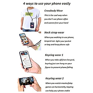 iFunLong Handmade Phone Lanyard with Patch Pads, Adjustable Crossbody Lanyard Tethers Badge Lanyard Compatible with Most Smartphones (Black)