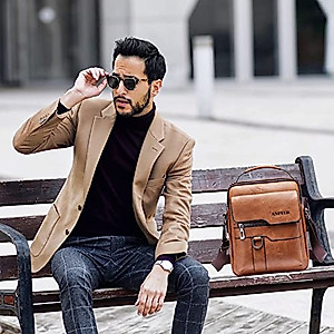 Messenger Bag for Men Crossbody Shoulder Purse Small Vintage PU Leather Satchel Pouch Side Crossover Handbag (Men Messenger Bag for Brown)