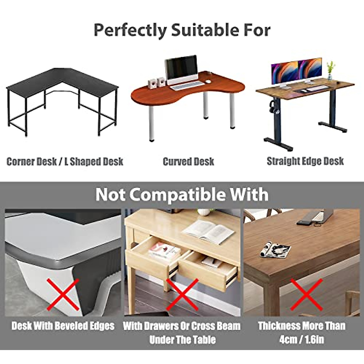 Under Desk Keyboard Tray for Corner L Shaped Desk, Clamp On Keyboard Drawer Slide Out, Ergonomic Desk Extender with Swivel Clips NO Need to Dill Holes, Black