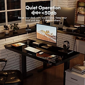 BANTI Electric Standing Desk with Drawers, 48 inch Whole-Piece Glass Desktop, Height Adjustable Stand up Sit Stand Home Office Ergonomic Workstation, Black Tabletop