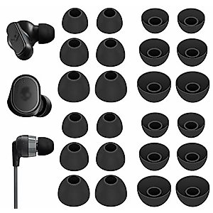 12 Pairs Ear Tips Buds Compatible with Skullcandy in-Ear Earphone, Replacement Flexible Silicone Eartips Earbuds Accessories Compatible with Skullcandy Dime/Sesh Evo/Jib/Ink'd+ - Black