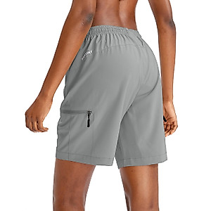 SANTINY Women's 5''/ 7''/9'' Hiking Cargo Shorts Quick Dry Lightweight Summer Shorts for Women Athletic Golf Zipper Pockets(Light Grey_L)