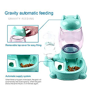 Yuhoo 2 in 1 Automatic Pet Feeder, Detachable Dog Cat Water Food Pet Automatic Dispenser, Gravity Principle Drink Fountain Pet Feeding Bowl (Green), free size