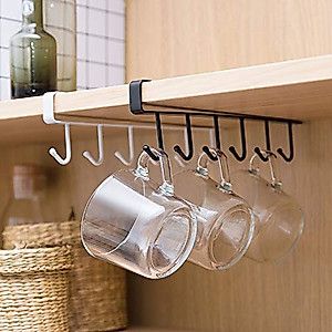 EigPluy 2pcs Mug Hooks Under Cabinet,Nail Free Adhesive Coffee Cups Holder Hanger for Cups/Kitchen Utensils/Ties Belts/Scarf (White)