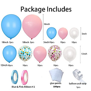 Pink and Blue Balloons Garland Arch Kit - 100Pcs 18+12+5 Inch Pink Blue Confetti Party Balloons for Gender Reveal Boys Girls Birthday Baby Shower Wedding Engagements Anniversary Party Decorations