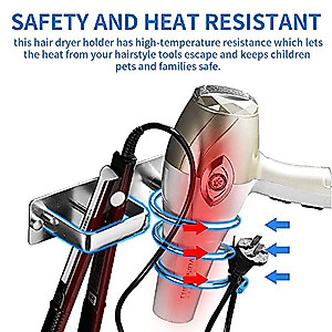 Brontosaurus (No Drilling) Hair Dryer Holder, Blow Dryer Holder Wall Mounted, Save Space & Easy to Install, Bedroom & Bathroom Hair Tool Organizer for Hair Dryer, Flat Irons, Curling Wands (Black)