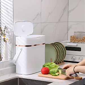 JUDRDO Small Bathroom Trash Can with Lid, Plastic Trash Can with Handle, 3.6 Gallon Bedroom Trash Can with Lid, Narrow Food Trash Can for Indoor, Bedroom, Office, RV, White