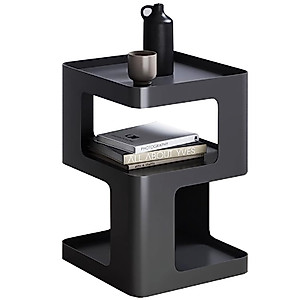 BUZUEY Side Table,Modern end Table,Black Metal nightstand,Bedside Tables,Accent Table with Storage for Living Room Bedroom entryway Couch,no Assembly Required,Unique Furniture.
