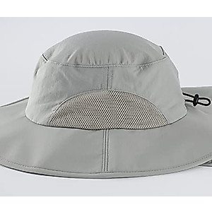 Home Prefer UPF50+ Mens Sun Hat with Neck Flap Wide Brim Mesh Fishing Hat Windproof Safari Hat Light Grey