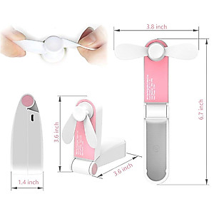 VJJB Handheld Fan, Hand Held Portable Mini Fan Small Desk Fan Rechargeable USB Fan Folding Lightweight Quiet Cooling Fan for Home Work Outdoor Travel (Pink)