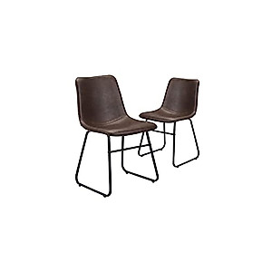 CangLong Faux Leather Armless Dining Chairs with Black Metal Base Faux Leather Bucket Seat, (2 PCS 18" inch), PU Brown