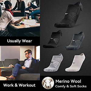 Socks Daze 3 Pack Women's No Show Invisible Running Merino Wool Socks 9-11 Men's Youth Summer Thin Sport Wool Sneakers Loafers Socks for Cycling Tennis Golf Workout, Medium, Black