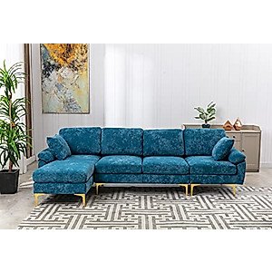 EMKK Modern Sectional Sofa L/U Shaped Couch with Extra Wide Chaise Lounge and Gold Legs Upholstered Modular Convertible Sofá Living Room Furniture for Home or Office,Teal Blue, 114.4253.9433.46 INCH