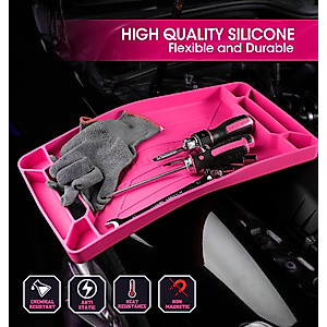 DuraTech Flexible Tool Tray, Silicone Tool Holder for Mechanics Storage, Heat and Chemical Resistant Tool Organizer for Automotive, Industry and Household(3pack Pink)