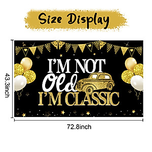 Funny Birthday Decorations for Men I'm Not Old I'm Classic Backdrop,Black Gold Funny Classic Car Happy Birthday Backdrop Party Supplies for Adults,30th 40th 50th 60th 70th 80th 90th Bday Party Poster