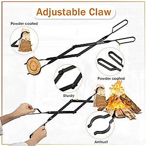 Uten Fire Tongs 26” Long Heavy Duty Fireplace Log Tongs Indoor Fire Tools Log Grabber Cast Iron Fire Pits Accessories for Outdoor Stove Long Logs Tweezers Firewood Tongs Campfire Tongs