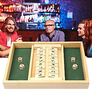 bouti1583 2 Player Shut The Box Game, Double-Sided Classic 9 Number Wooden Set with Dice Tabletop English Pub Game