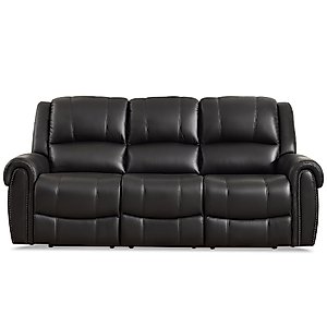 Hydeline Marco Top Grain Leather Zero Gravity Reclining Sofa Couch, 88.5", Black, Memory Foam, Pocket Coils and Control Panel