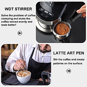MEINV WDT Espresso Distribution Tool, 0.35mm 7Needles Coffee Stirrer Distributor with Latte Art Pen & Stand, Aluminum Alloy Espresso Whisk with 3 Replaceable Needles for Coffee Bar Baristas (Black)