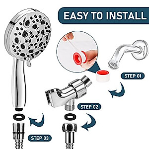 ZYlifemagic High Pressure 10-mode Shower Head With Handheld - Anti-clog Nozzles, Stainless Steel Hose, Cleaning Fuctions For Tubstiles Pets Wall And Overhead Brackets Cleaning -Premium Chrome