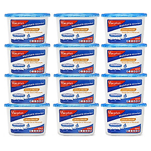 Vacplus Moisture Absorbers 12 Pack, 10.5 Oz, Humidity Absorber Boxes Attracts Extra Moisture from Your Bathroom, Closet, Kitchen, Dehumidifier for Closet (Fragrance Free), Blue