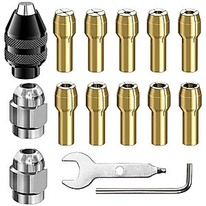 4486 Multi Chuck Set 15Pcs,Brass Collet Set,Collet Nut Kit,0.8-3.2mm Replacement Keyless Quick Change Chuck Rotary Tool Accessory Compatible with Dremel 3000 4000 7700 8200(M7x0.75mm Long)