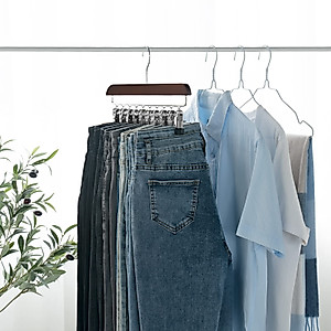 Mkono Legging Organizer for Closet, Set of 2 Yoga Pants Hangers with 20 Rubber Coated Clips 360° Swivel Hook Space Saving Rustic Wood Hanging Closet Organizers and Storage