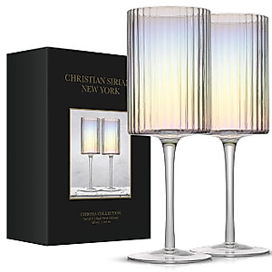 Fluted Iridescent Wine Glasses – Christian Siriano Chroma 17.5oz Red Wine Glasses Set of 2 Big Iridescent Long Stem Wine Glasses. Unique, Colorful Stemmed Red Wine Glass or Cocktail Glasses.