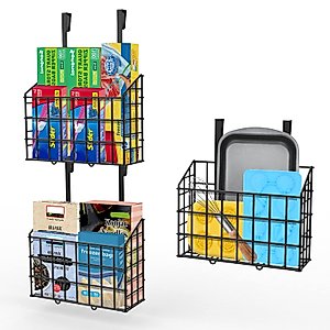 3 Pack Over The Cabinet Door Organizer, Over Doors Wall Mounted Hanging Baskets Organizing for Cutting Board Foils Cookie Sheet and Plate, Metal Storage Holder Rack for Kitchen Bathroom Pantry …