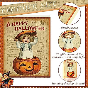 Tradder 6 Pcs Fall Wooden Table Sign Fall Tiered Tray Decor Set Thanksgiving Table Centerpieces Block for Home Halloween Harvest Party Decorations (Novel Style)