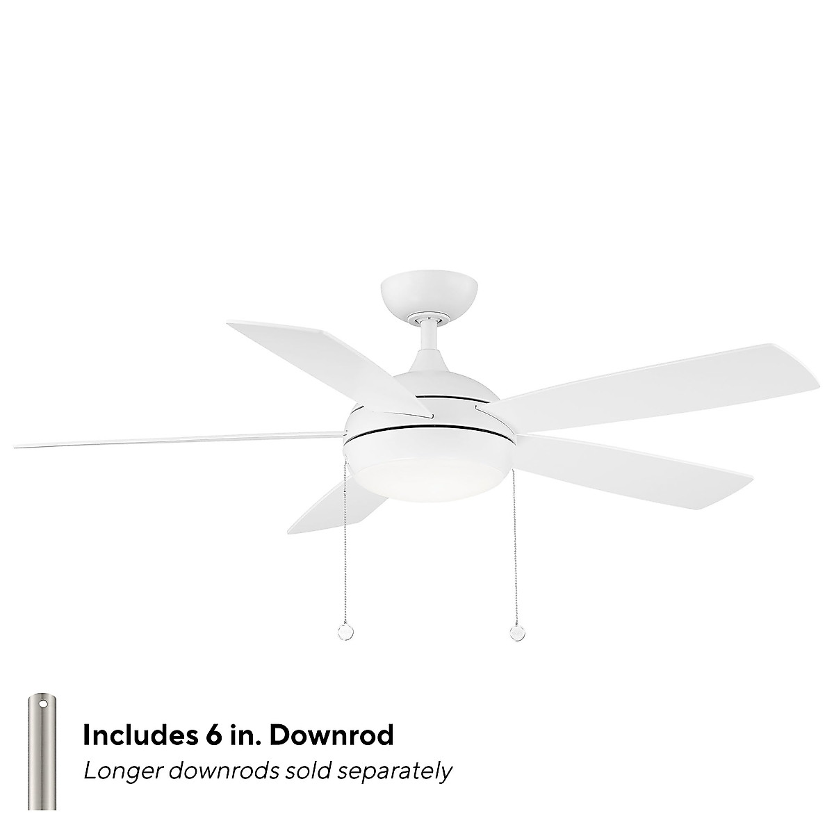 WAC Disc II 5-Blade Energy Star Pull Chain Memory Ceiling Fan 52in Matte White with 3000K Dimmable LED Light Kit