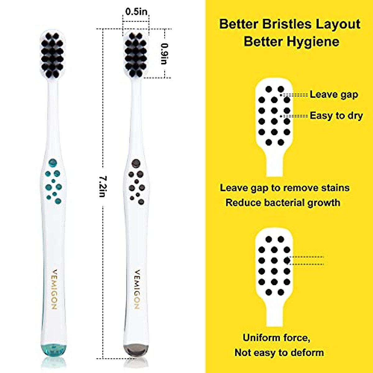 VEMIGON Extra Soft Toothbrush for Sensitive Teeth, Wide Head Soft Toothbrushes for Adults, Soft Bristle Toothbrush with Activated Charcoal, Whitening Toothbrush Perfect for Braces (4PCS)