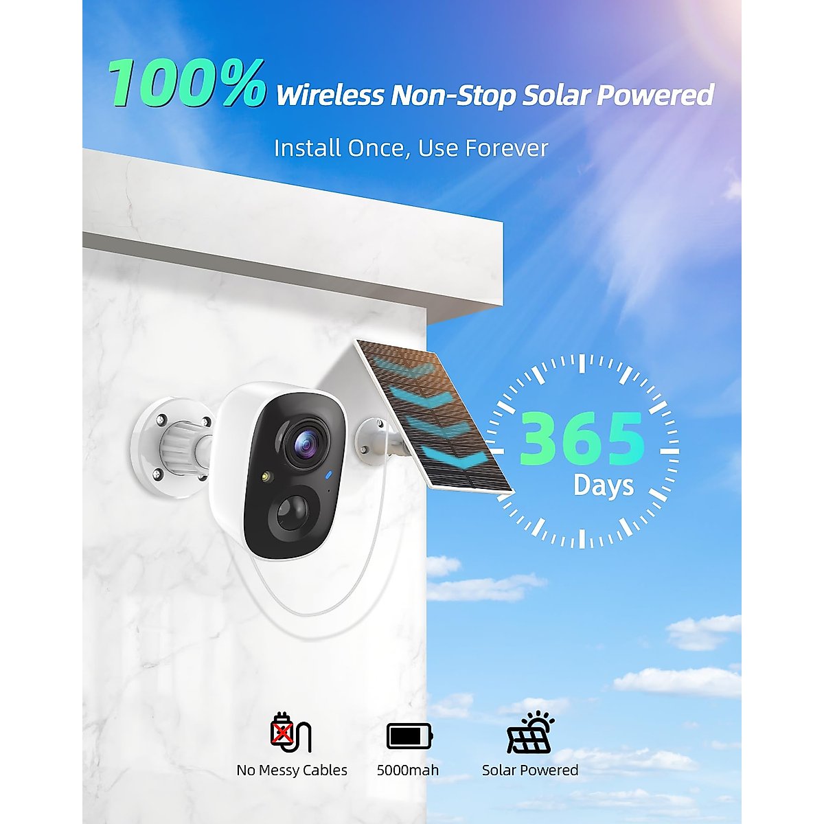 MaxiViz Solar Camera Outdoor Wireless, 2.4GHz Wi-Fi Security Camera with AI Motion Detection, Cameras for Home Security with 2K Color Night Vision, Two-Way Talk, IP66 Weatherproof, Cloud/SD Storage
