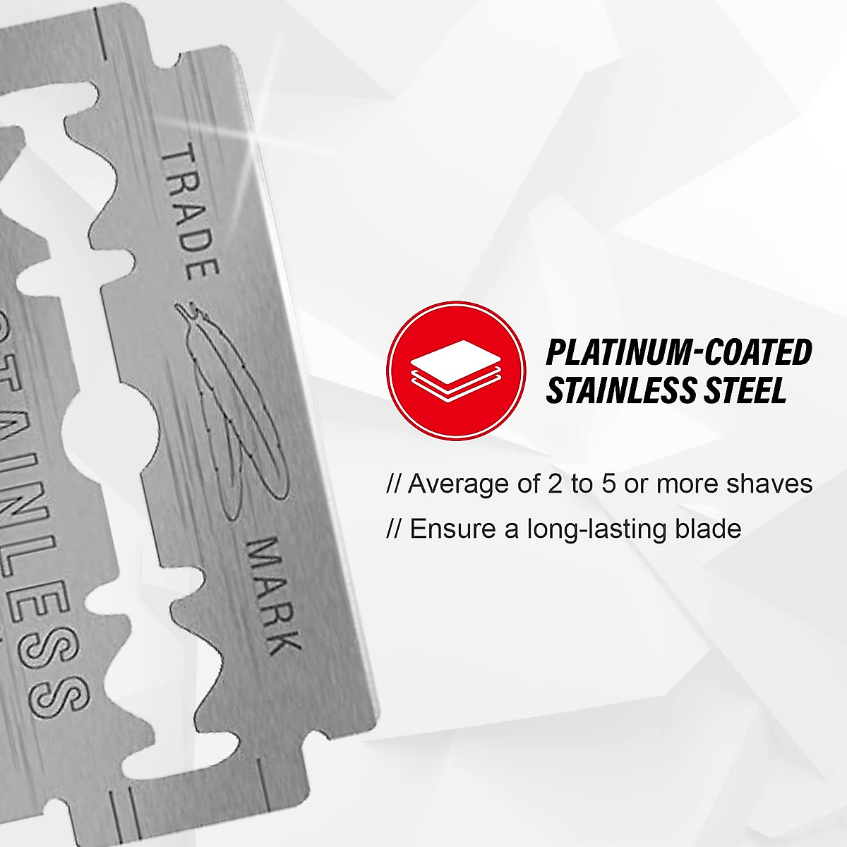 Feather Double Edge Safety Razor Blades - (50 Count) - Platinum Coated Hi-Stainless Steel Razor Blades - Fits Most Safety Razors - Super Sharp for Close Shaves - Made in Japan