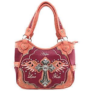 Zelris Faith Love Hope Cross Angel Wing Women Conceal Carry Women Tote Purse (Coral Red)