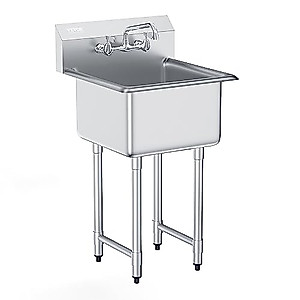 VEVOR Stainless Steel Prep & Utility Sink, 1 Compartment Free Standing Small Sink Include Faucet & legs, 21"x41" Commercial Single Bowl Sinks for Garage, Restaurant, Kitchen, Laundry, NSF Certified