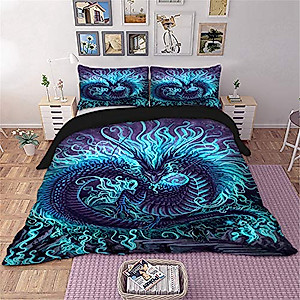 3D Blue Dragon Bedding Set Chinese Dragon Full Queen Duvet Cover Set with Pillow Cases Bed Sheets Twin King Quilt Cover Bed Linen (US Full)