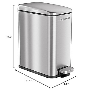 iTouchless SoftStep 1.3 Gallon Slim Bathroom Trash Can with Odor Filter and Removable Inner Bucket, Stainless Steel, 5 Liter Small Garbage Step Bin, Bathroom, Bedroom, Business, Home, Office Cubicle
